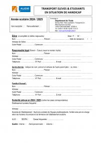 Formulaire de demande de transport 2024-2025 pour un élève en situation ...